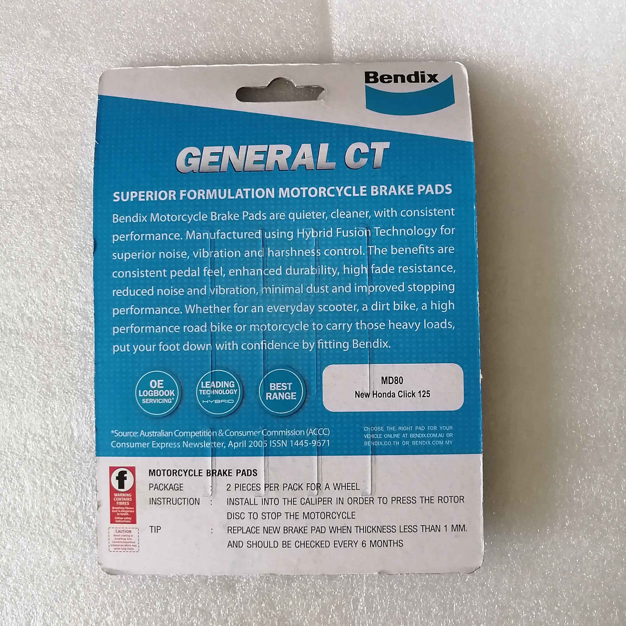 Bendix MD 80 Brake Pads for Honda Click 150, Click 125 New(Front ...