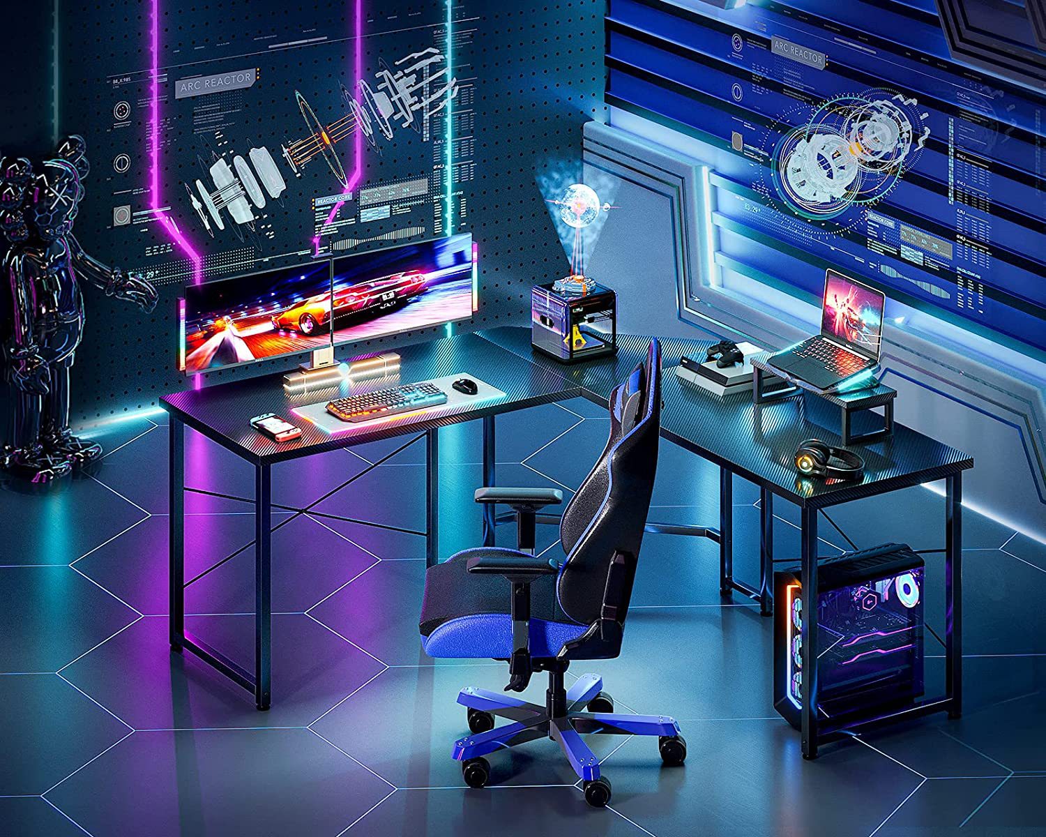 Office Desk L-Shaped Esports Desk Corner Desktop Computer Desk With ...