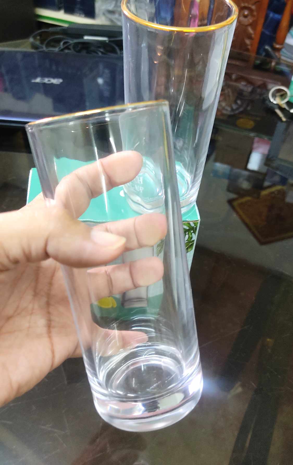 2's 310ml high ball glass clear with gold line baso drinking glass ...