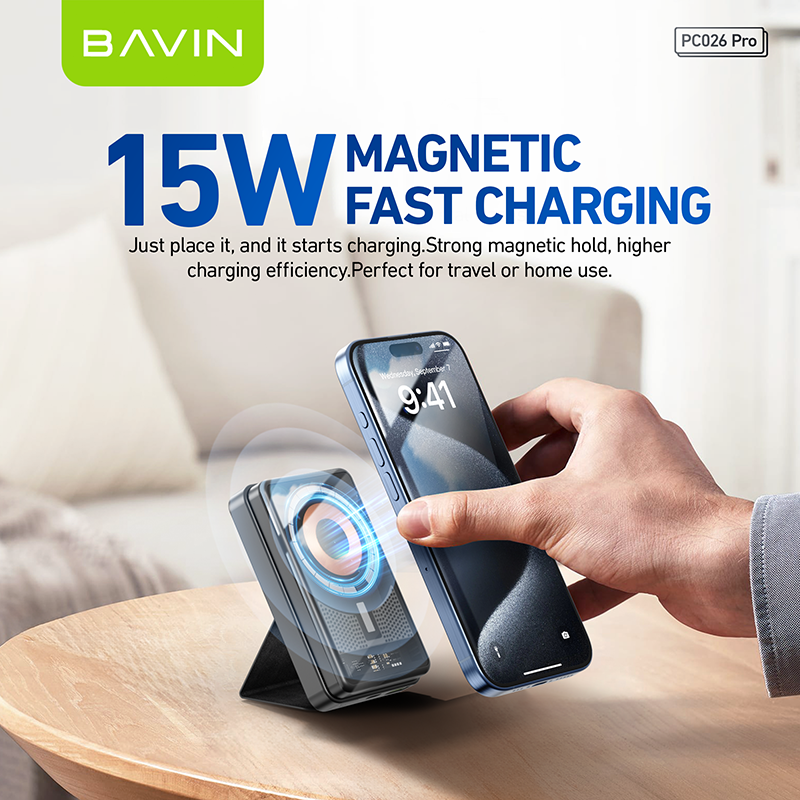 BAVIN PC026 Pro 10000mAh Foldable Magnetic QI 15W Wireless Powerbank ...