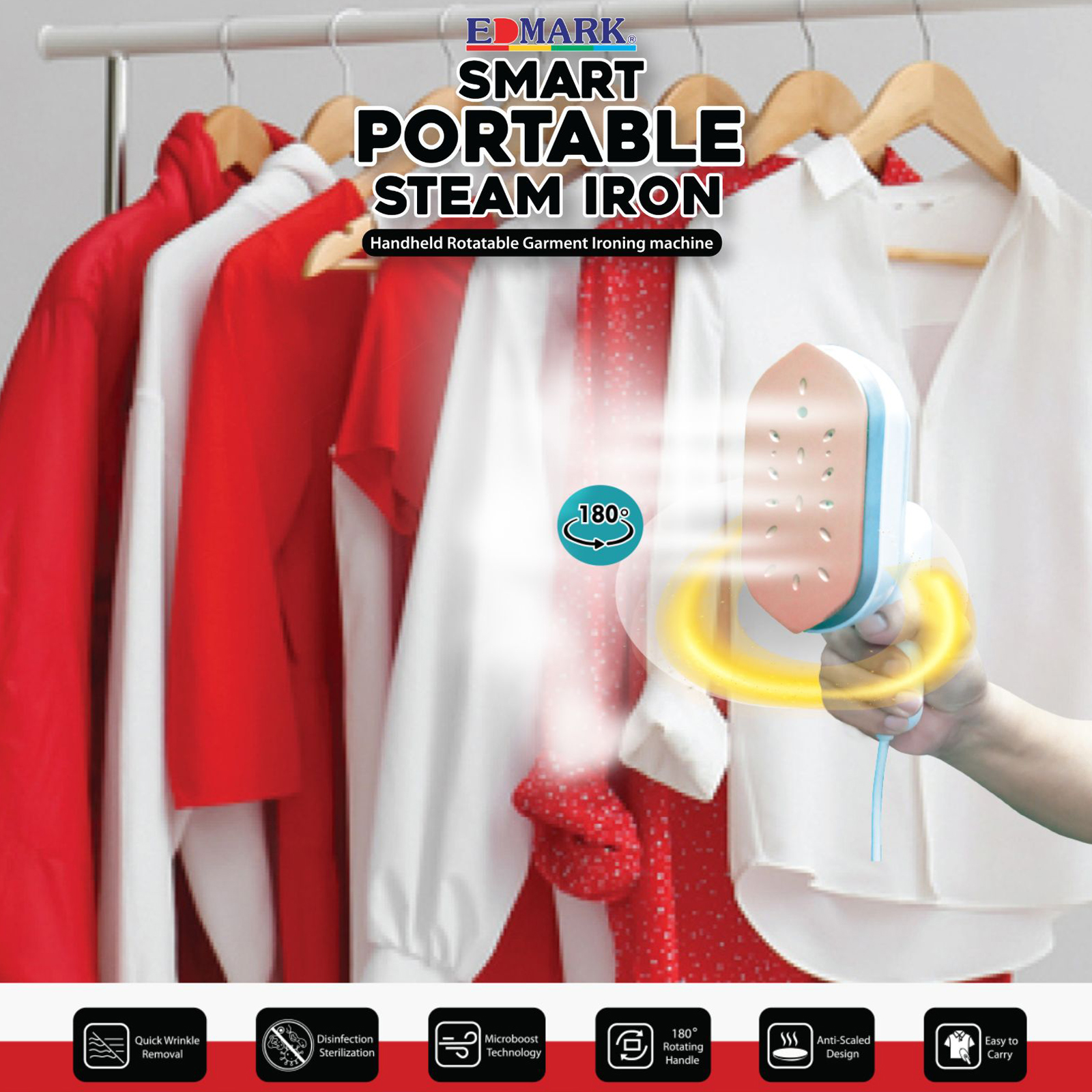 Edmark Smart Portable Steam Iron-Handheld Rotatable (180degrees ...