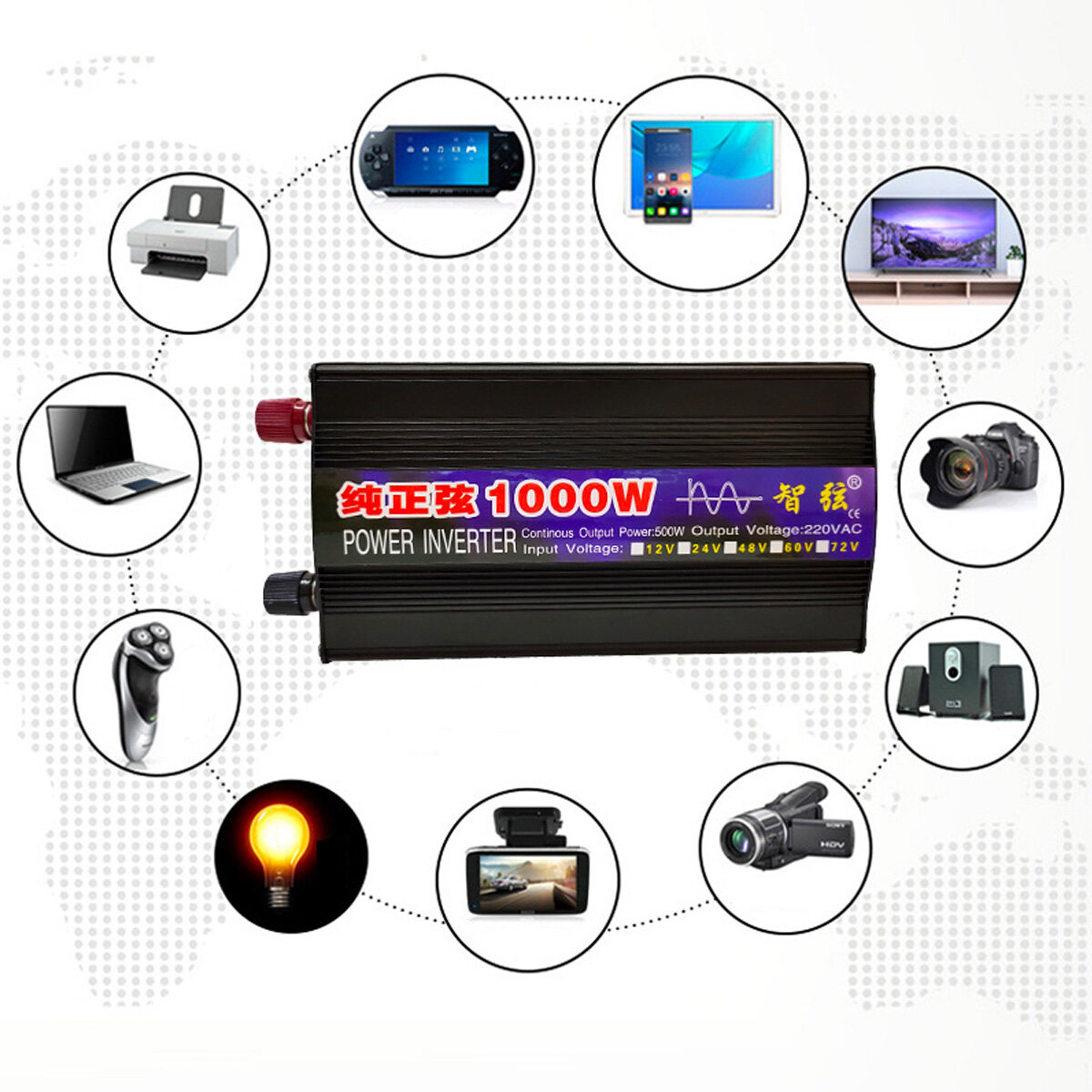 Pure Sine Wave Inverter Power Solar Car Inverters With DC 12V To AC ...