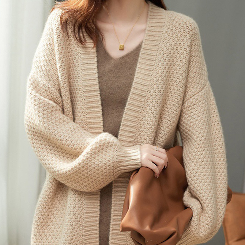 Loose Thick-knit Sweater Slouchy Style Knitted Cardigan Women French ...