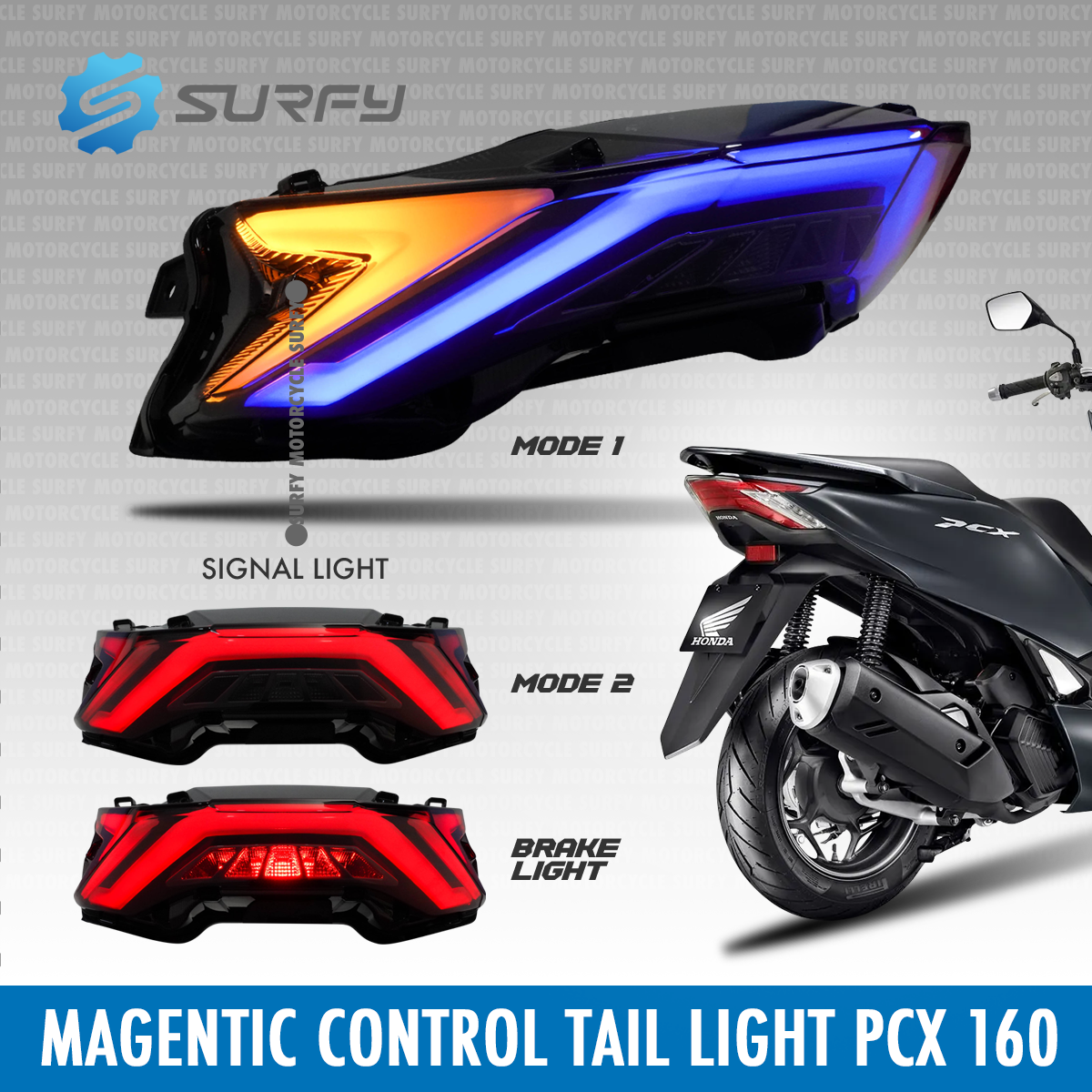 Shark Power PCX 160 Tail Light Smoke Lens Flowing LED Red or Blue Color ...