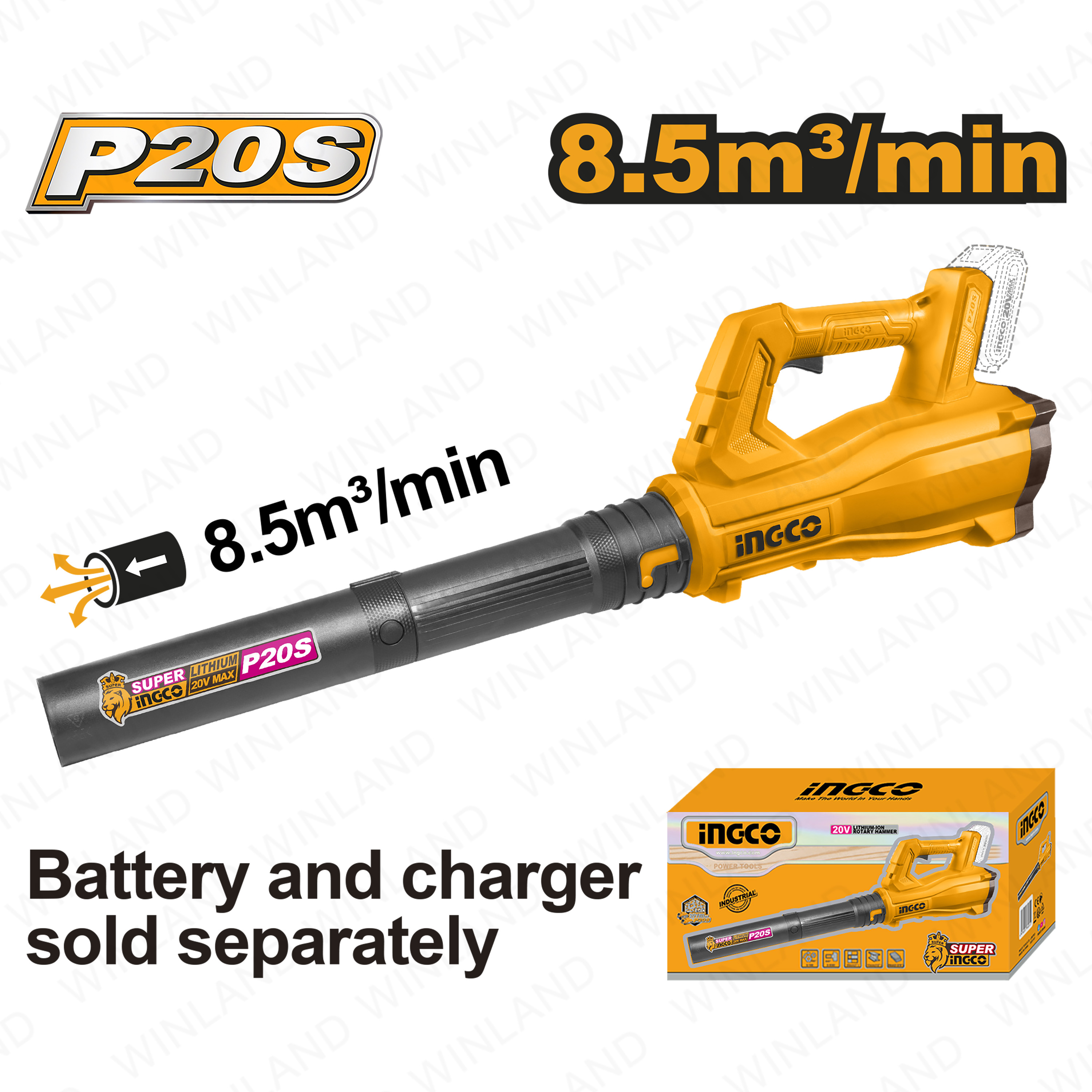 Ingco by Winland Brushless Motor Lithium-Ion Cordless Blower 20V P20S ...