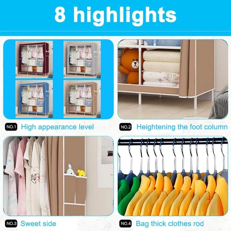 Zipper Wardrobe Clothes Storage Bedroom Clothes Hanging Assembly ...