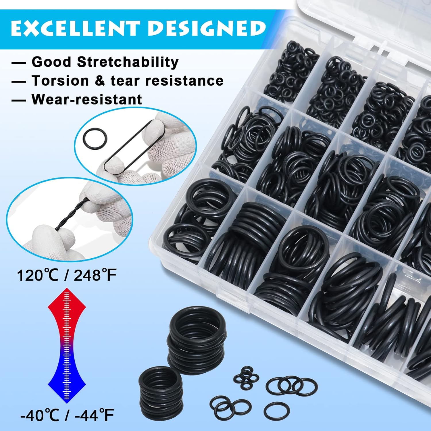 1200/225pcs Rubber O Rings Assortment Kit Set for Faucet Pressure ...