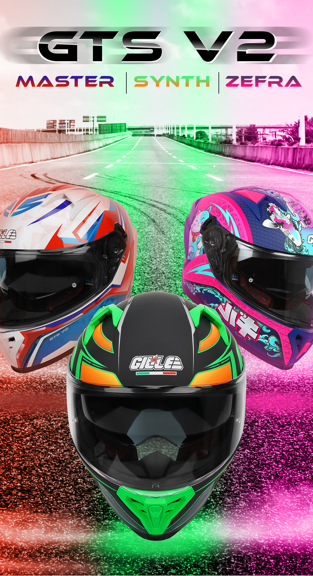 GILLE Z-501 GTS V2 SYNTH Motorcycle Helmet Full Face Dual Visor With ...