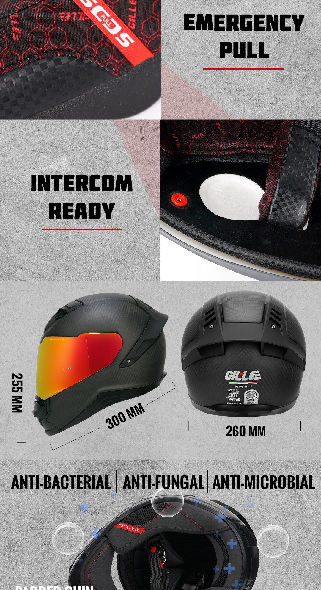 Gille Helmet 893 CARBON Motorcycle Helmet Full Face Single Visor With ...