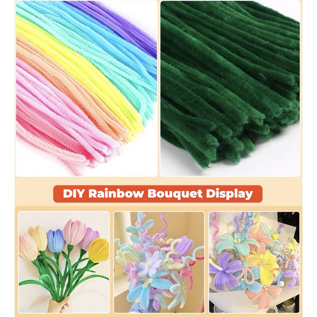 100Pcs DIY Multicolour Fuzzy Wire Twisted Stick Craft Flower Children ...