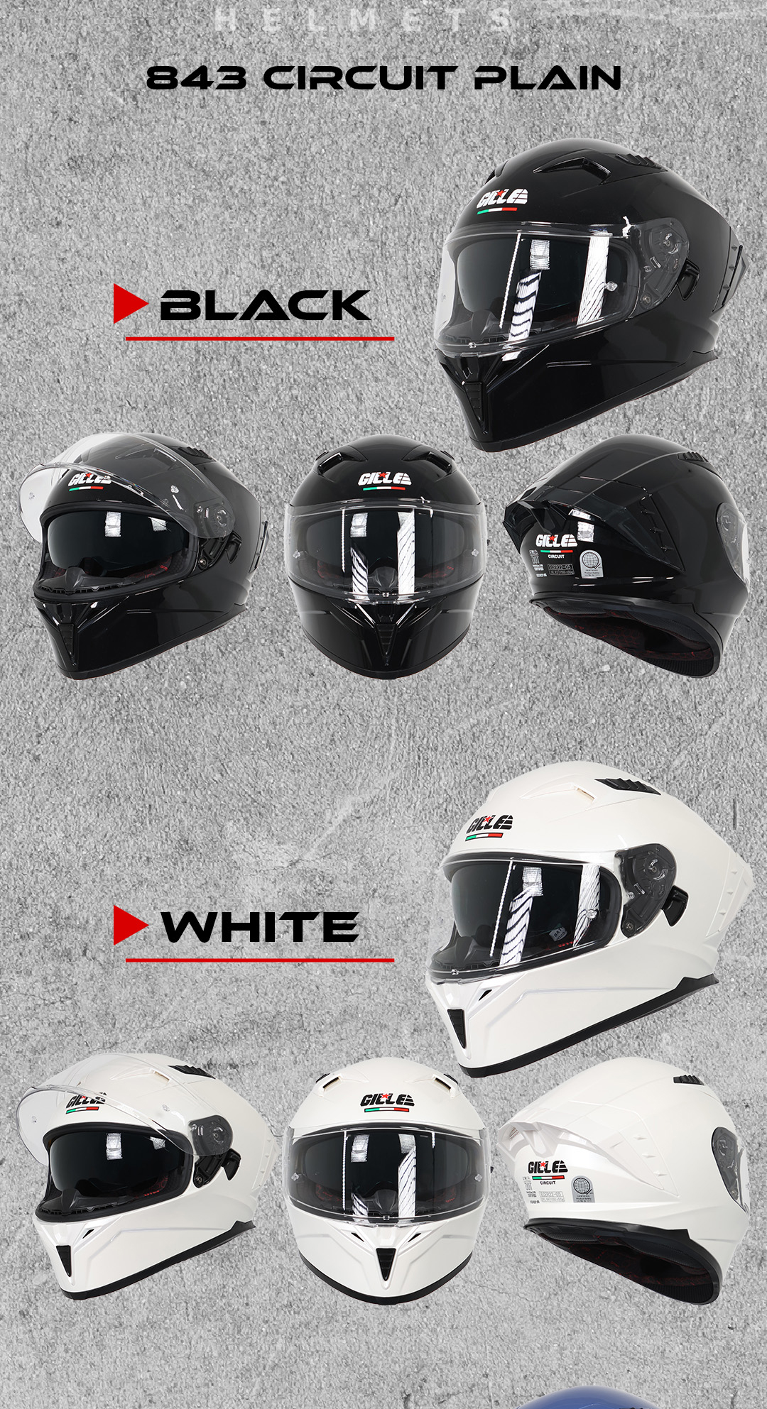 GILLE 843 CIRCUIT Plain Color Motorcycle Helmet Full Face Dual Visor ...