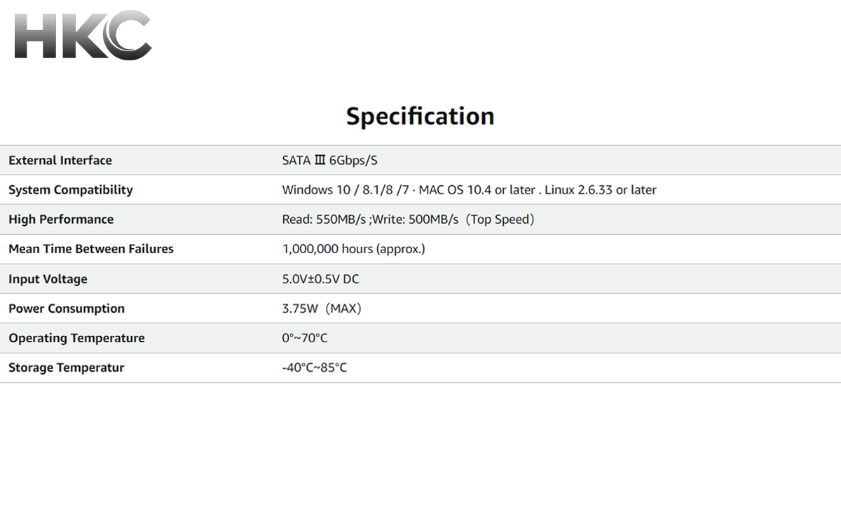 HKC 2.5" SSD 128GB/256GB/512GB/1TB SATA III 3D NAND Internal Solid ...
