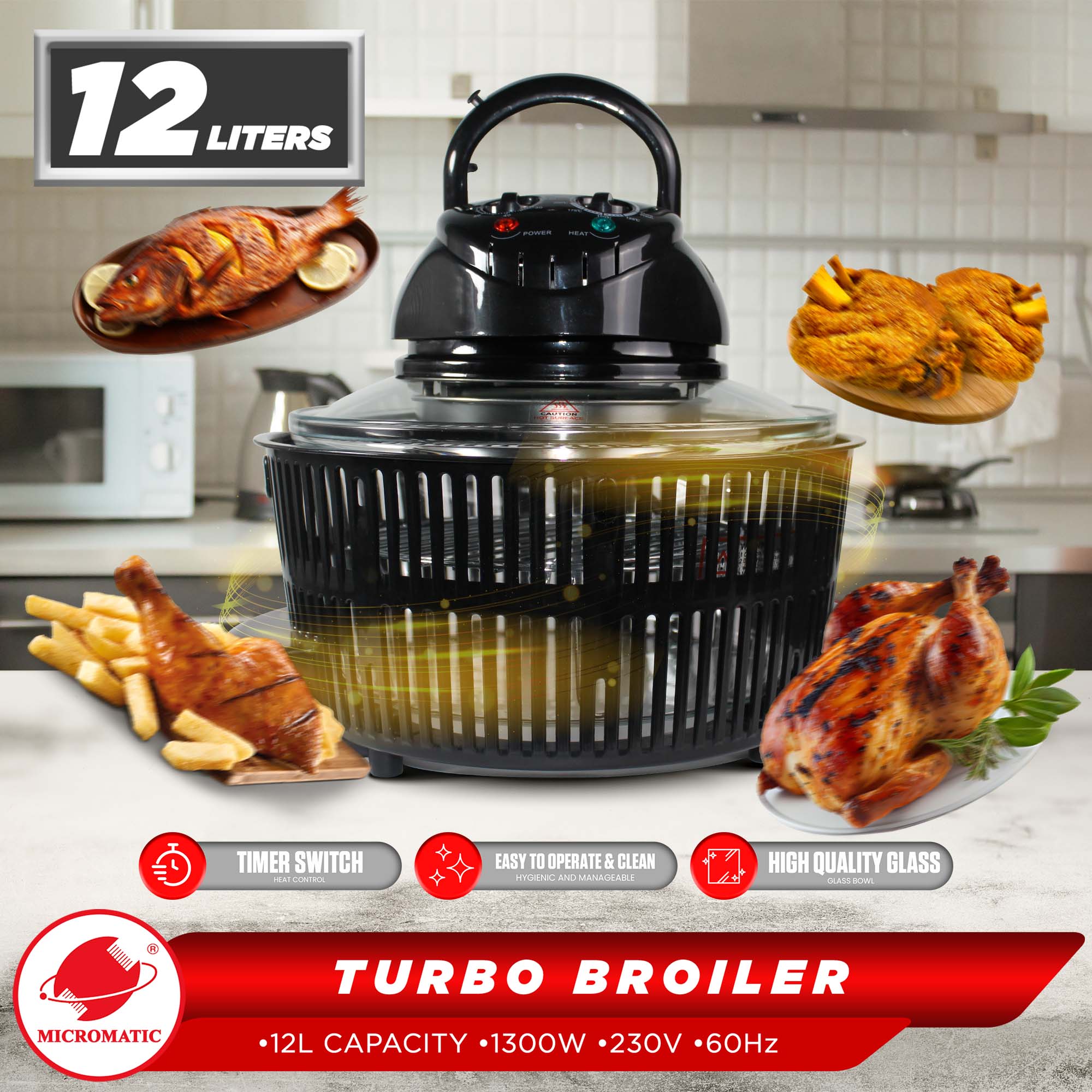 MICROMATIC TURBO BROILER FOR COOKING (12 LITERS) - Yellow Elephant ...