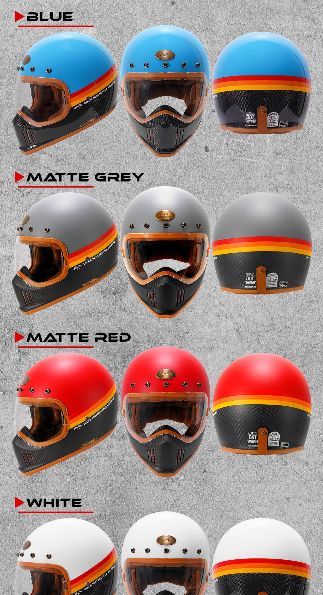 Gille Helmet AF10 CARBON SR-NEO RETRO Motorcycle Helmet Full Face Dual ...