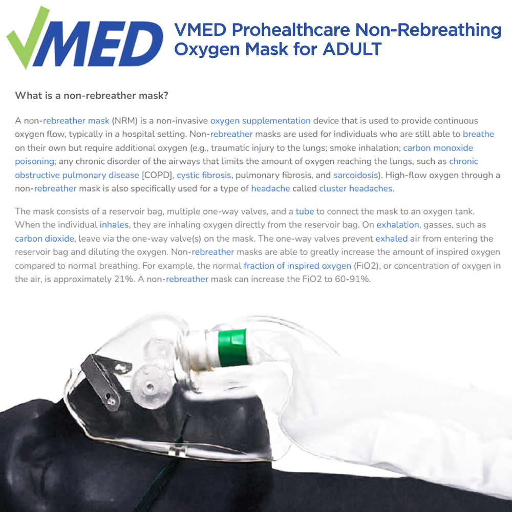 VMED Prohealthcare Sterile Non-Rebreathing Oxygen Mask Adult | Shopee ...