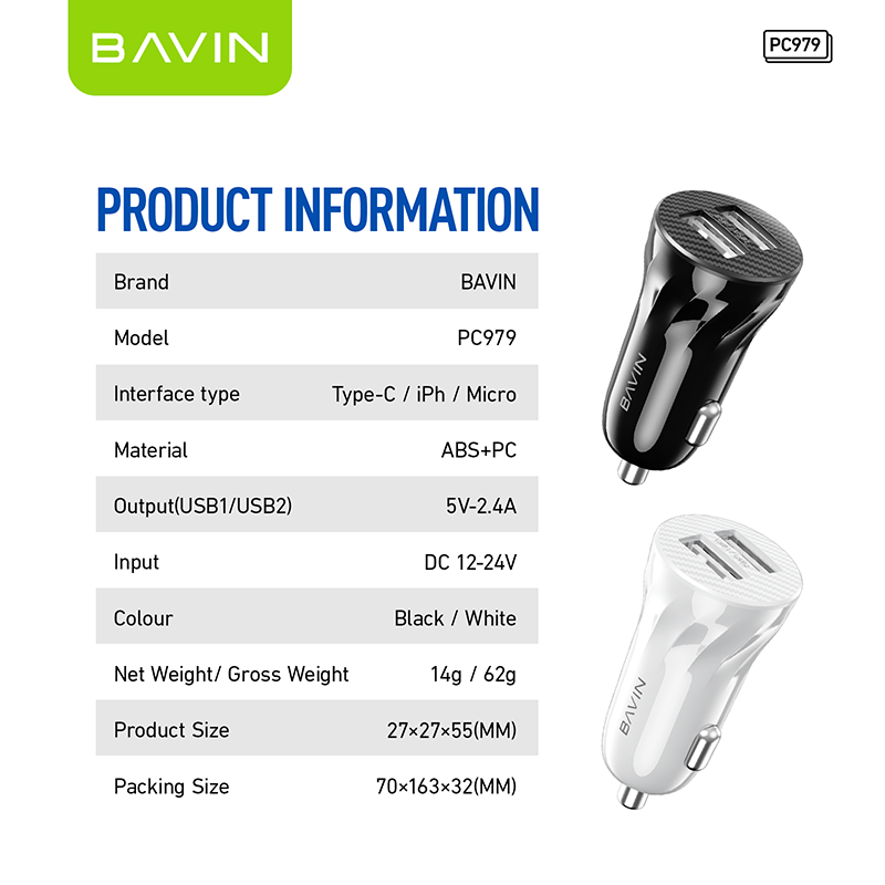 BAVIN PC979 Quick Charge Dual USB Port & 1 Meter 2.4A Fast & Universal ...