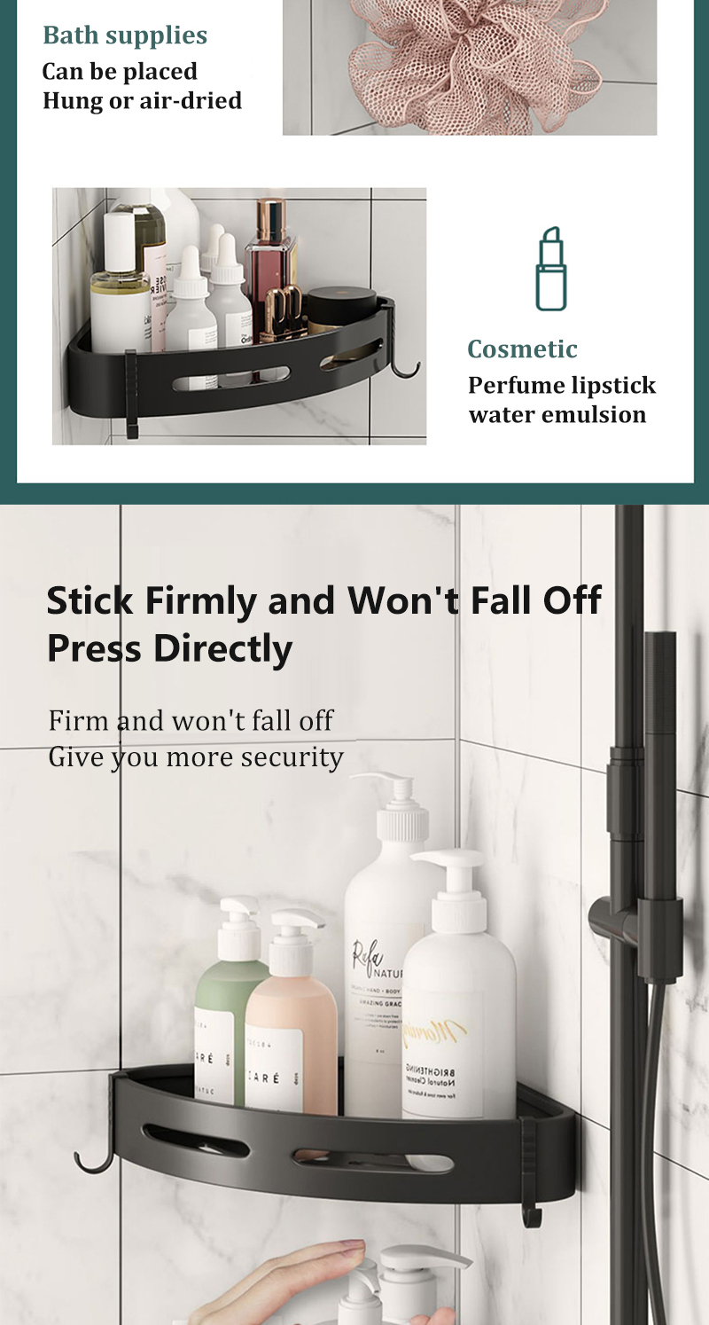 MANUYAMA Bathroom Shelf Space Aluminum Punch-free Bathroom Triangle ...