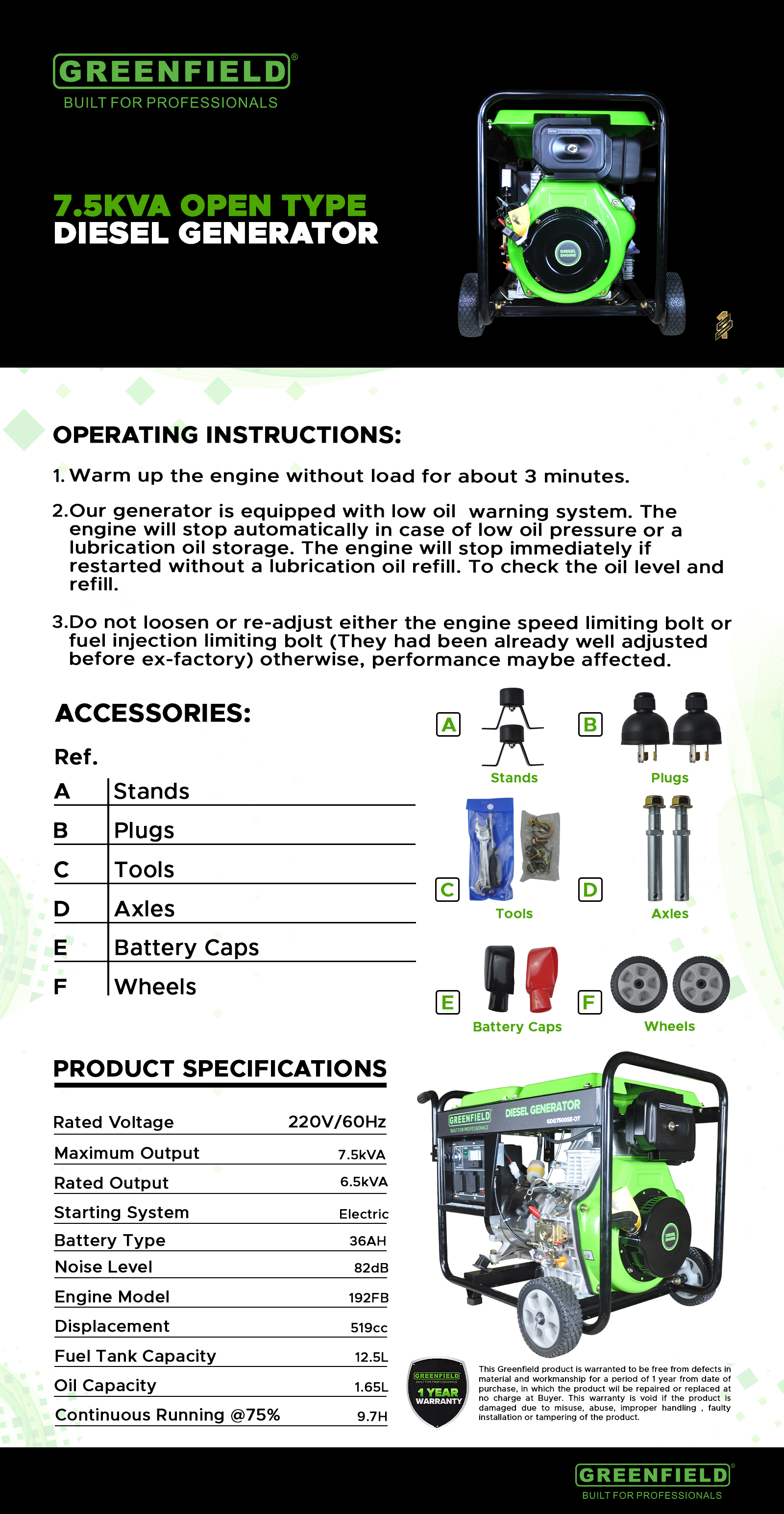Greenfield Diesel Generator 7.5KVA Open Type | Shopee Philippines