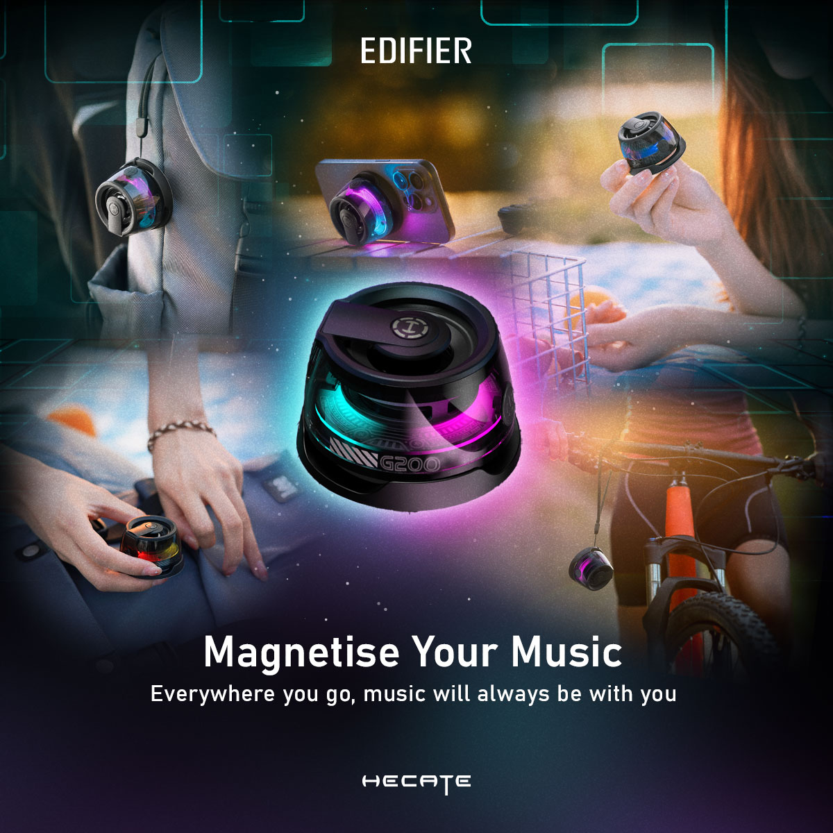 Edifier G200 Bluetooth Magnetic Speaker| Black| USB-C charging port ...