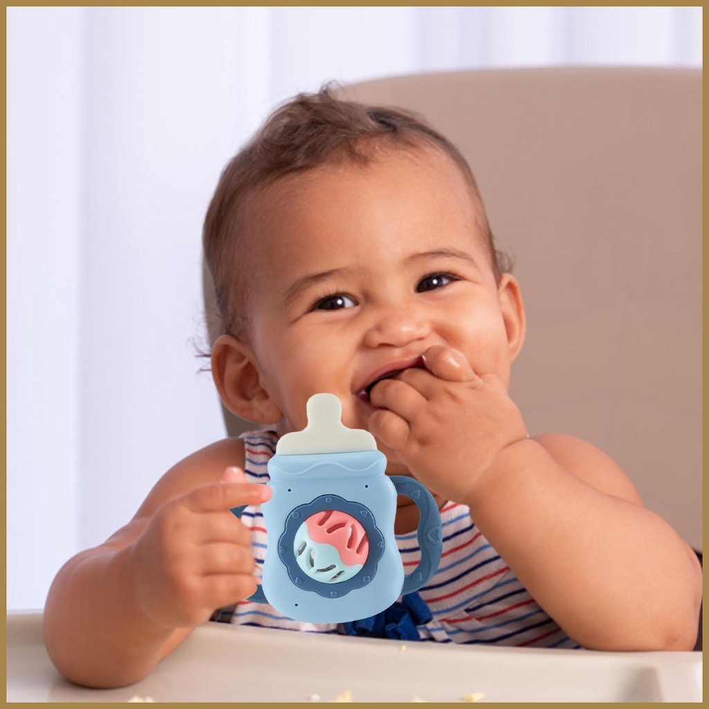 2-in-1 Soothing Bottle Rattle and Teether Soft Silicone Teether for ...