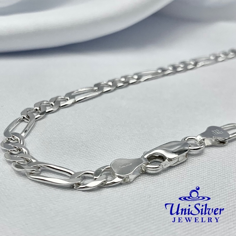 Unisilver 925 Sterling Silver Figaro 3+1 6MM Men's Necklace 16" Inch ...