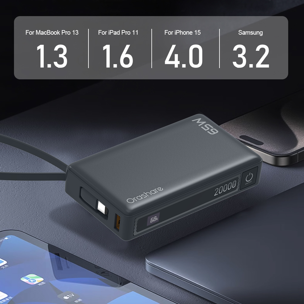 Orashare PLC265 65W 20000MAH Powerbank With Built-in Cable | Shopee ...