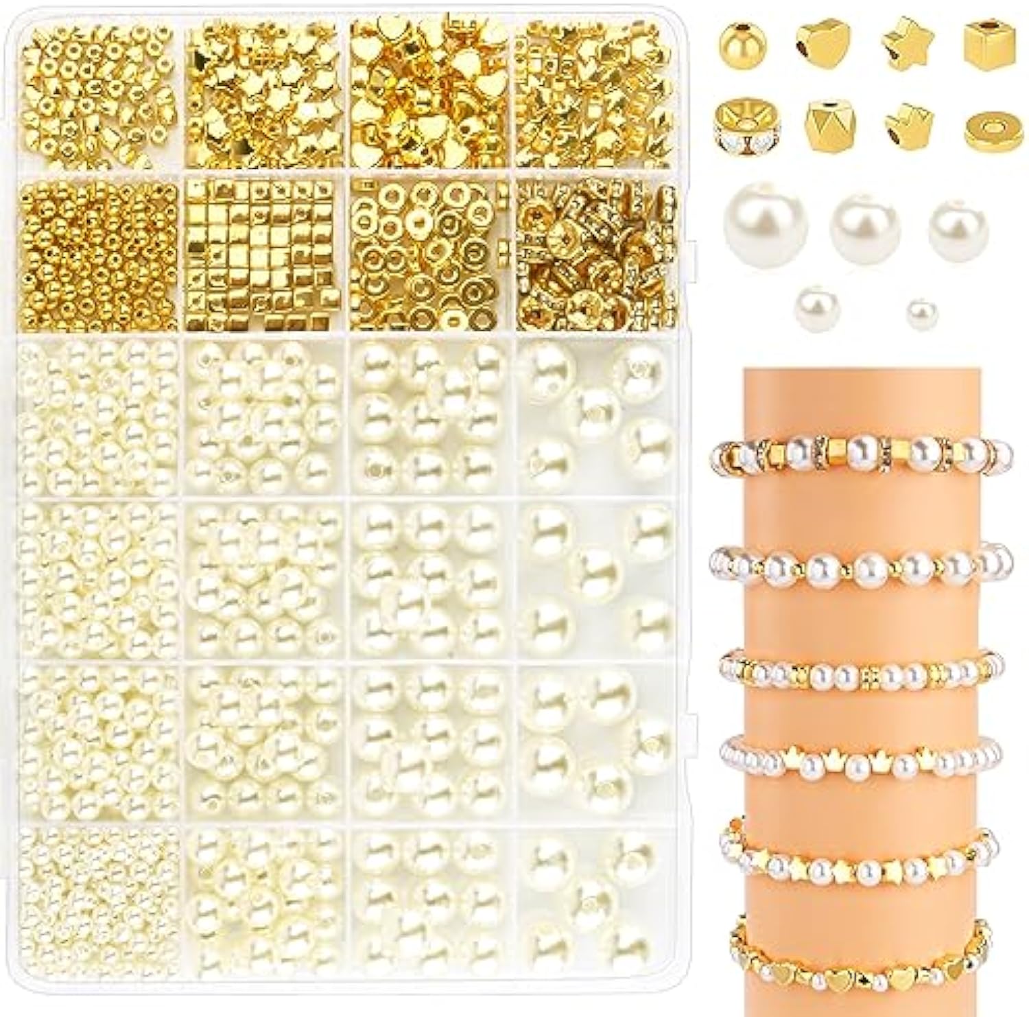 Imitation Pearl Plated Gold CCB Beads Kits Star Heart Square Spacer ...