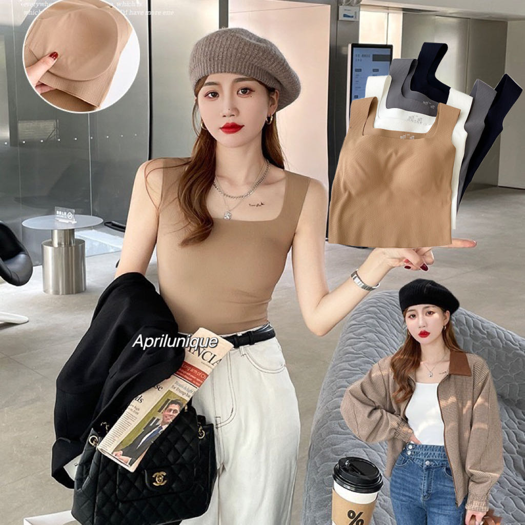 Ladies Silk Seamless Square Neck Sleeveless Crop Top Sando With Padded ...