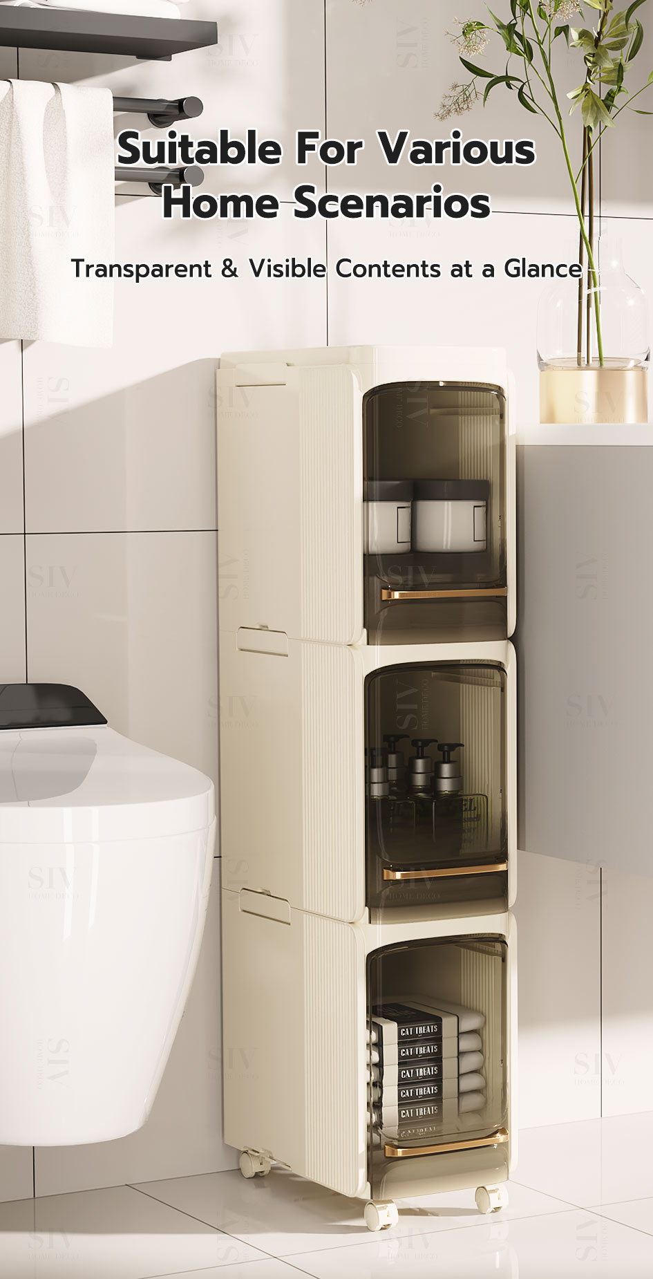 SIV 20-27cm Slim Cabinet Space Saver Cabinet Plastic Foldable Side ...