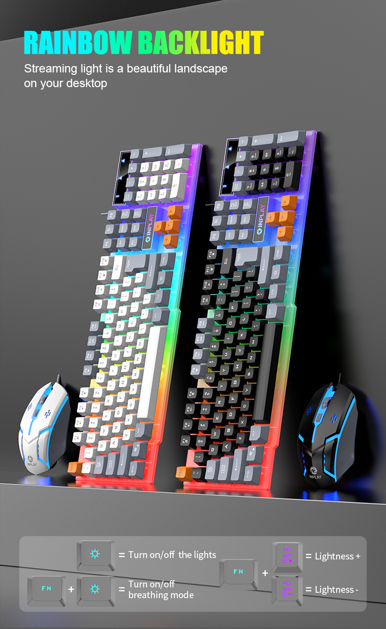 Inplay STX365 Colorful Keyboard and Mouse Set Combo Wired Gaming ...