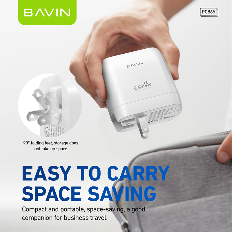 BAVIN PC865 65W GaN PD Fast Charging Adaptor w/ Dual USB-C & USB Port For Laptop/Tablet/Android ...