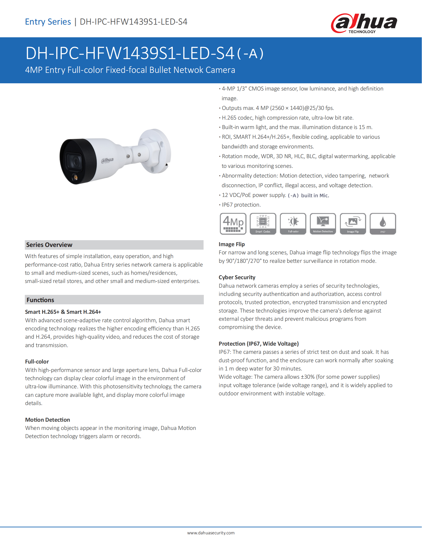 Dahua 4MP IP camera Package FULL Color camera KIT With audio POE IP ...