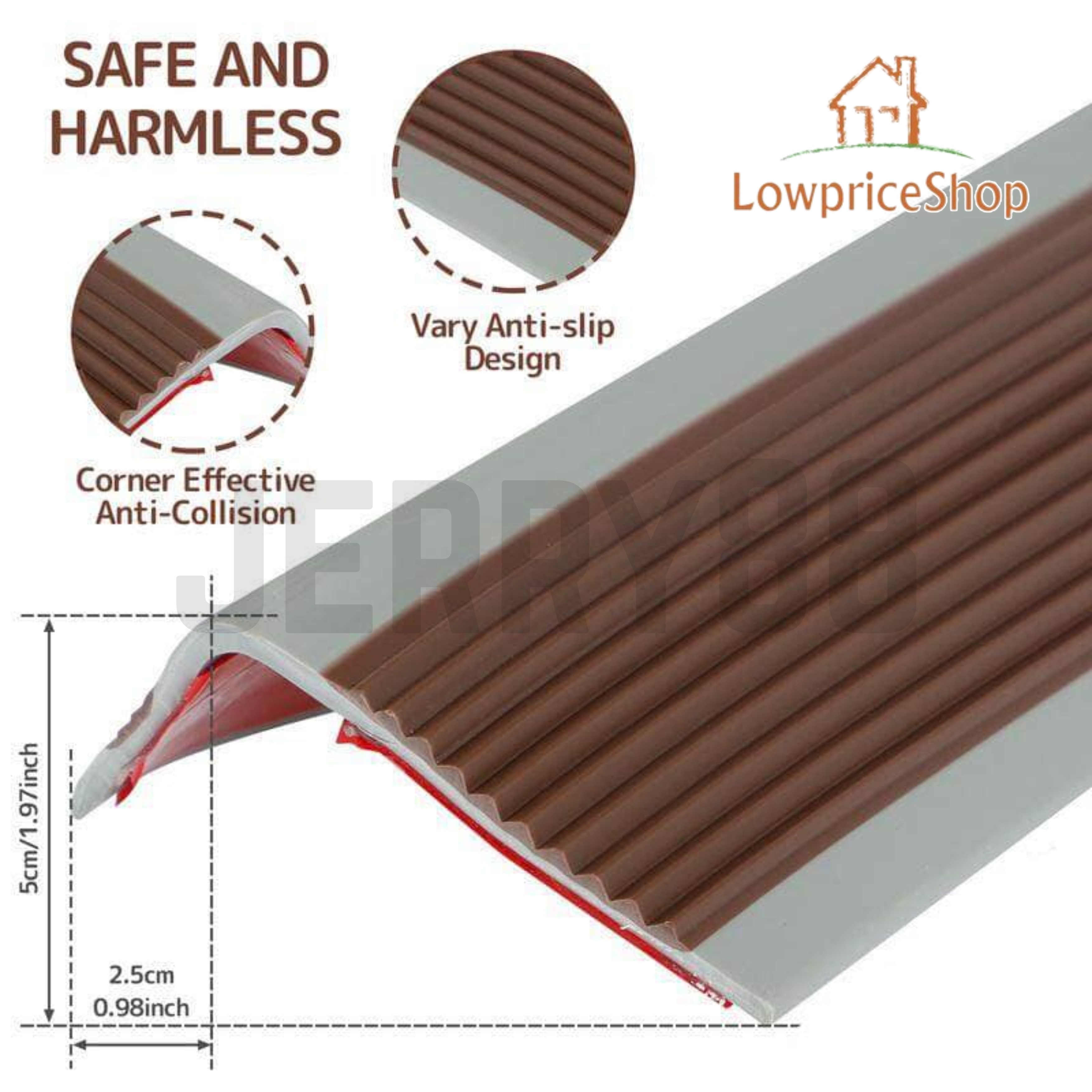 JERRY88 1M Non-Slip Stair Edge Protector PVC Rubber Stair Treads Self ...