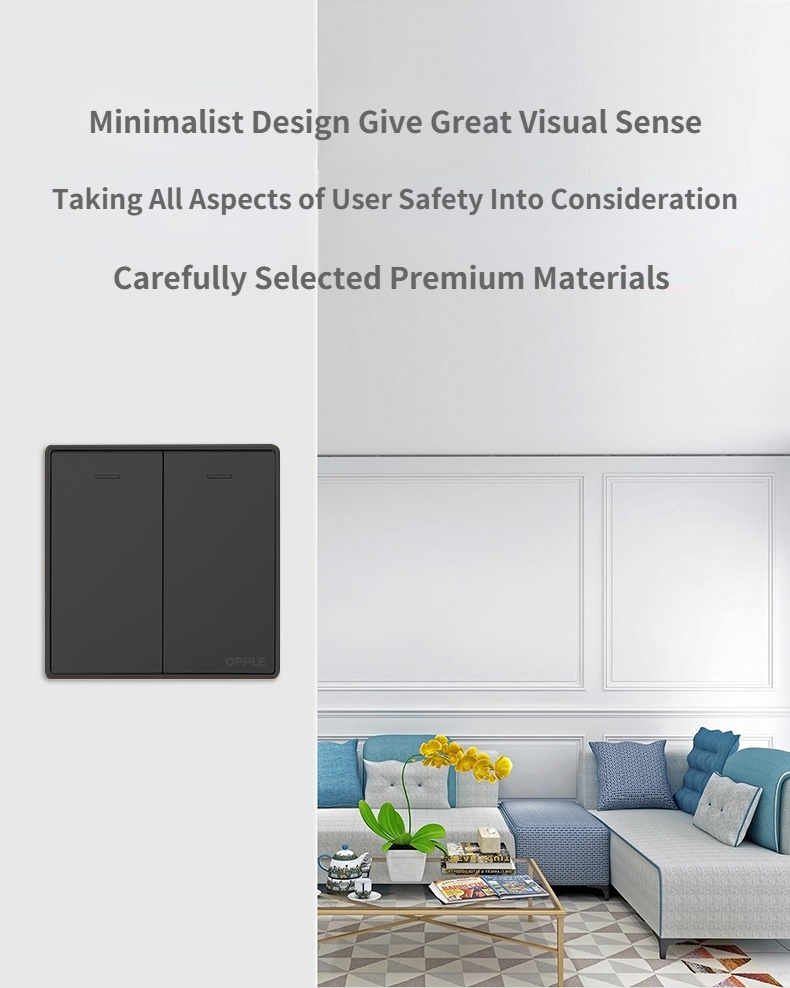 OPPLE Safety Wall Switch 3 Gang 1 Way Push On/Off Fireproof Silver Grey ...