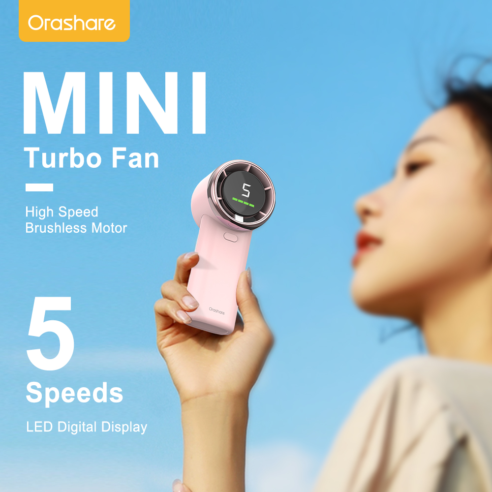 Orashare HF03 4000mAh Portable Handheld Fan High Speed Turbo Fan 5 Speeds Strong Wind Mini Fan ...