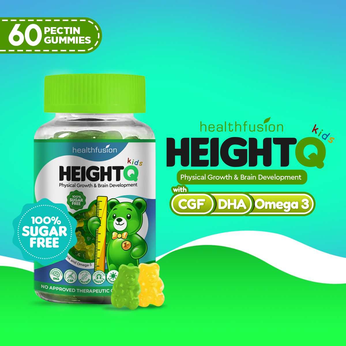 Health Fusion HEIGHTQ Kids CGF, DHA, Omega-3, Calcium & Vit D3 for ...