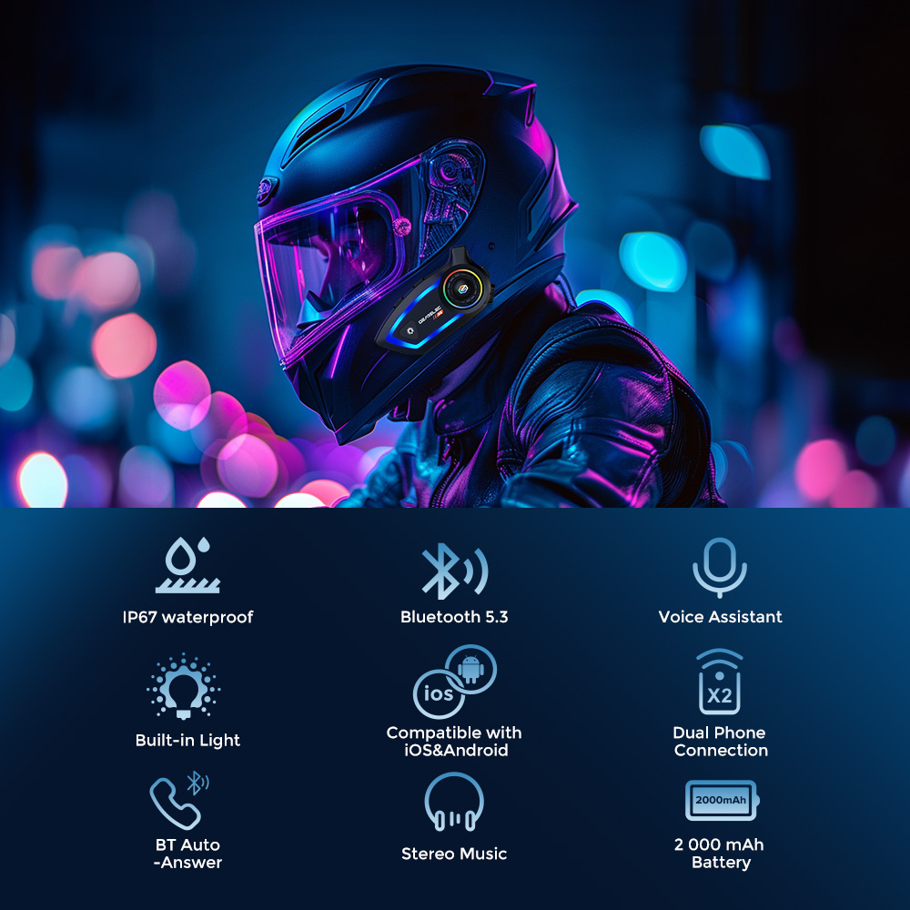 GEARELEC X2 Motorcycle Helmet Headset Auto Answer DSP/CVC Noise ...