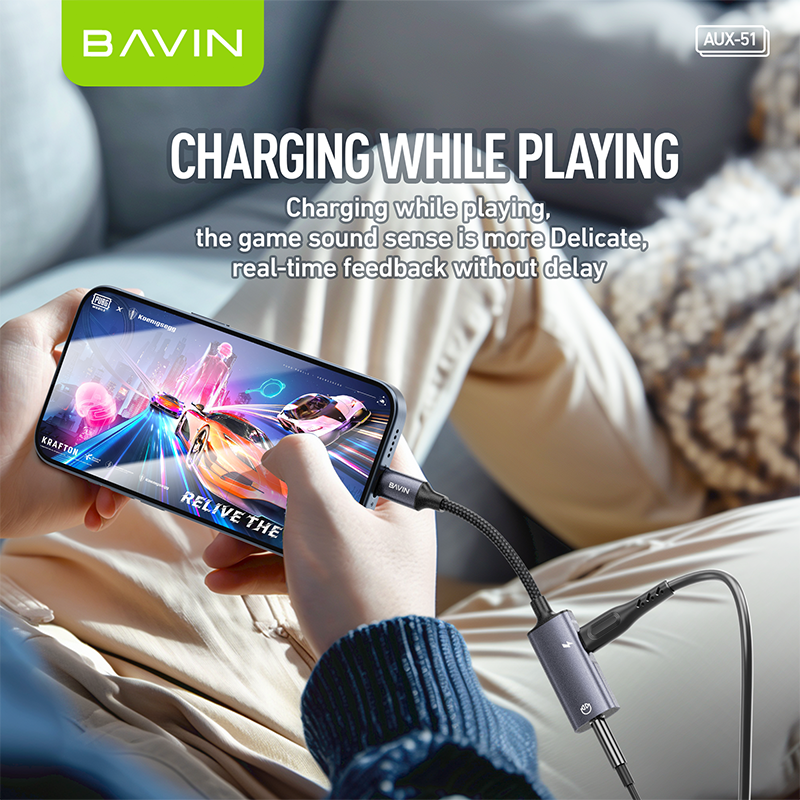 BAVIN AUX51 USB-C Adapter Splitter TYPE-C+3.5mm Jack Audio & Charger ...