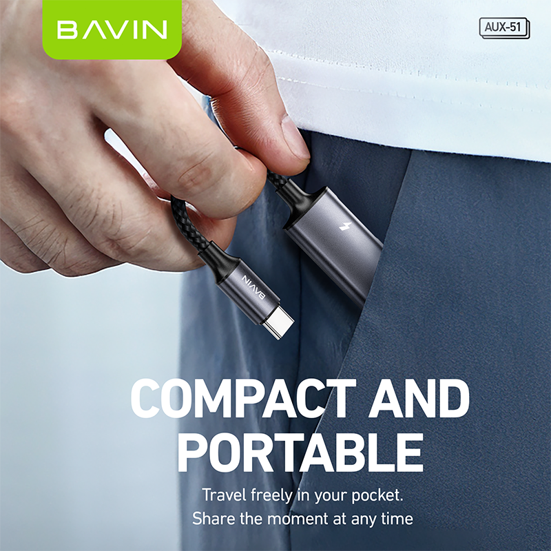BAVIN AUX51 USB-C Adapter Splitter TYPE-C+3.5mm Jack Audio & Charger ...