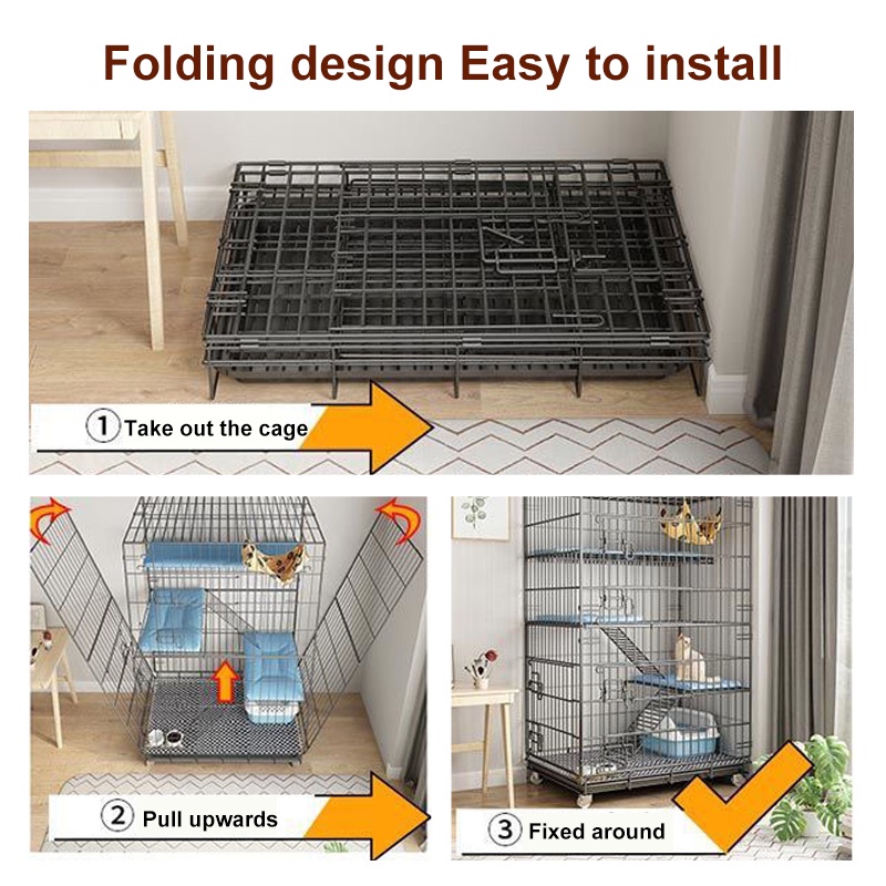 Pet Cat Cage Four Layer Heavy-duty Foldable Cat Cage With Cat Litter ...