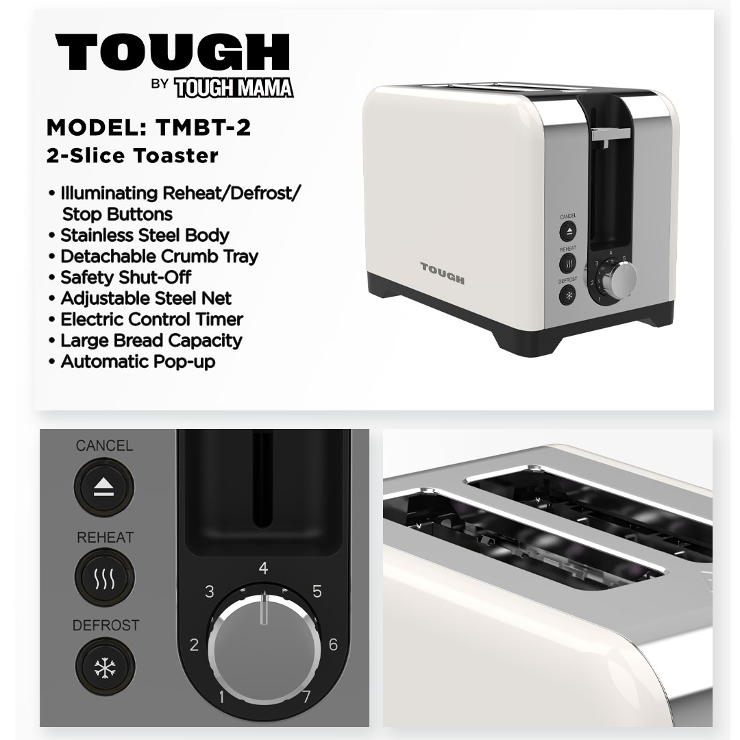 Tough by Tough Mama TMBT-2 Slice Toaster Large Bread Capacity Steel ...