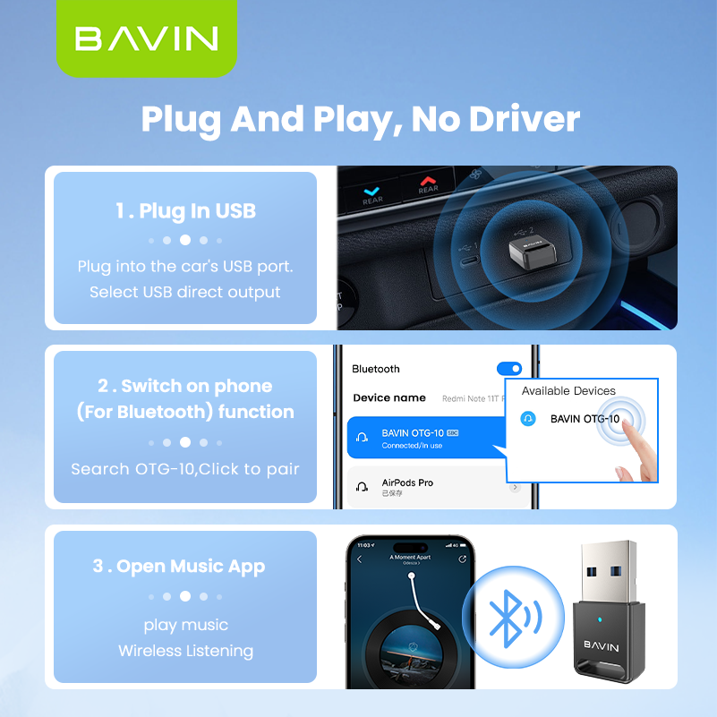 BAVIN 10 HD Sound BT 5.3 Music Receiver Plug and Play w/ 20m Distance ...