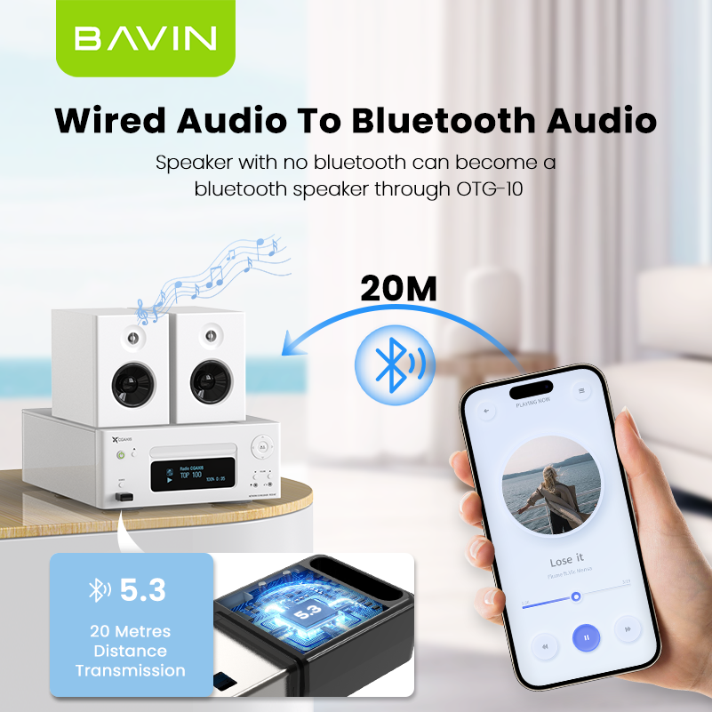 BAVIN 10 HD Sound BT 5.3 Music Receiver Plug and Play w/ 20m Distance ...
