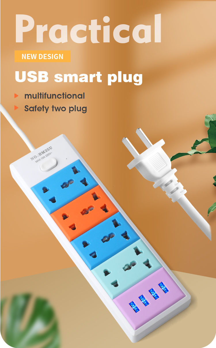 Zeus Extension Cord Long Plug Socket Extension with 4 USB Charging ...