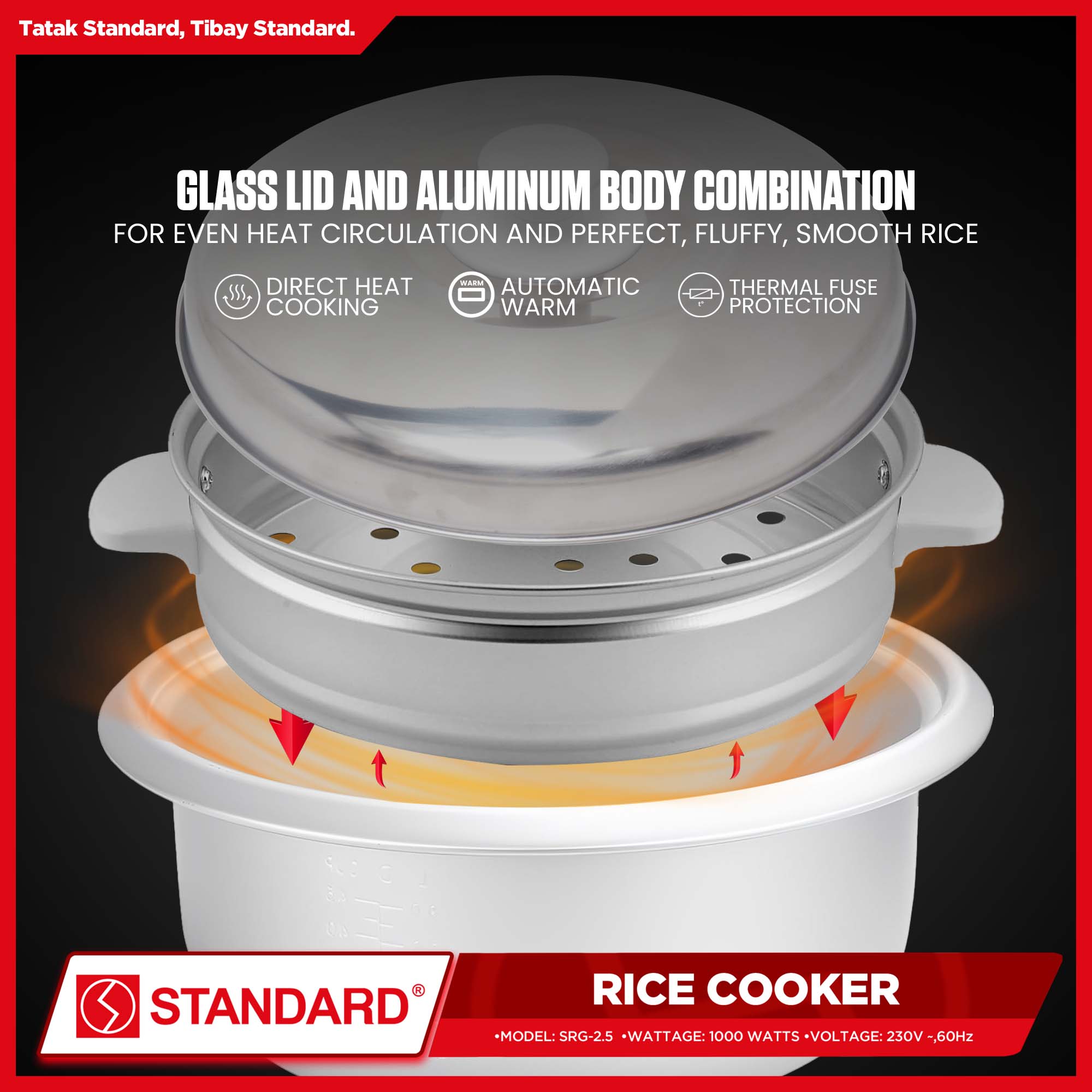 Standard Rice Cooker 2.5 Liters with Steamer 18 Cups of Rice with ...