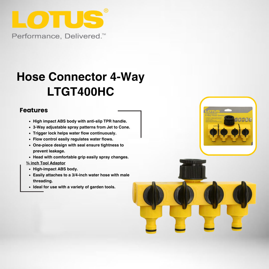 Lotus Hose Connector 4-WAY LTGT400HC - Watering Systems & Garden Hoses ...