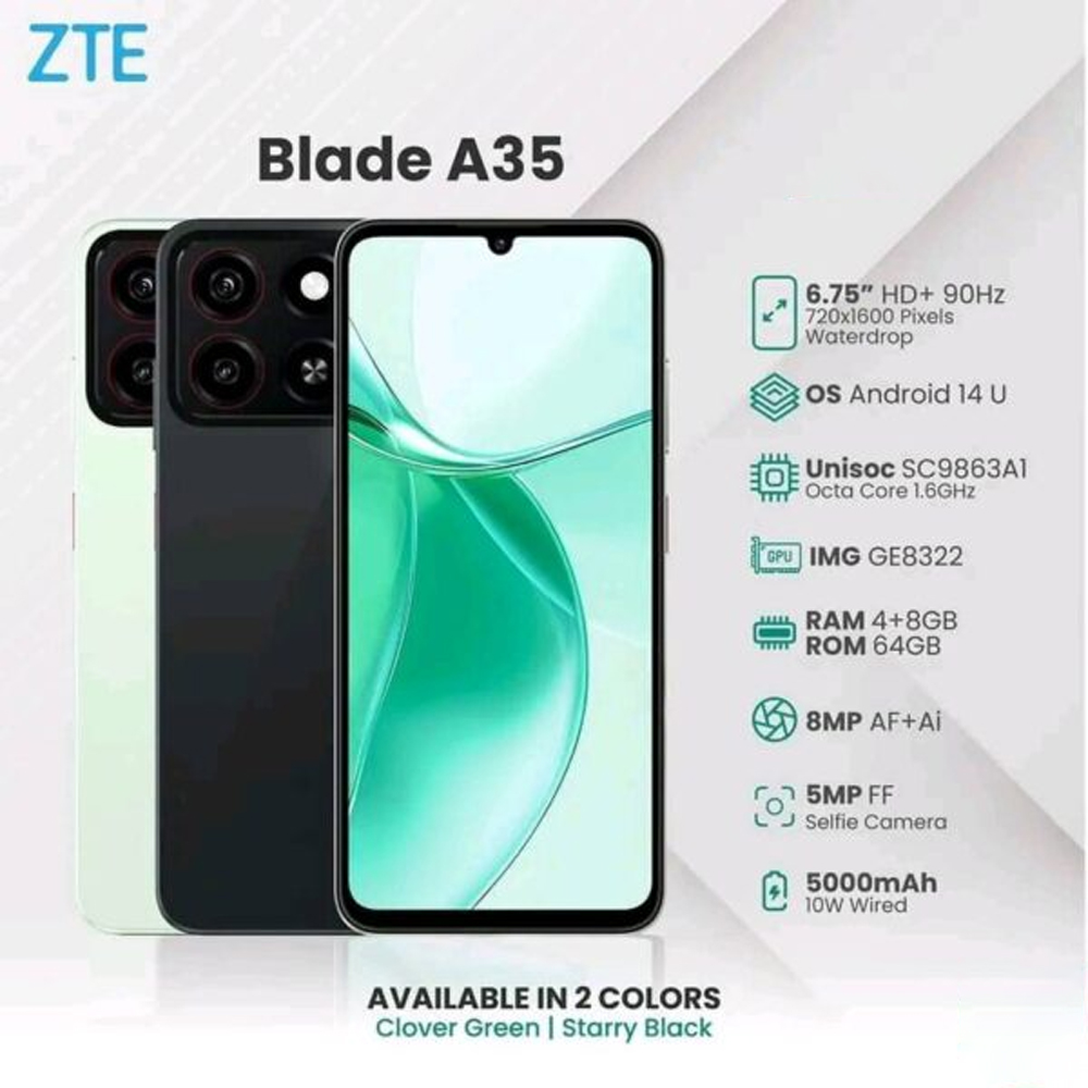 ZTE Blade A35 Smartphone | 2GB+64GB/4GB+64GB | Octa-core Processor | 6. ...