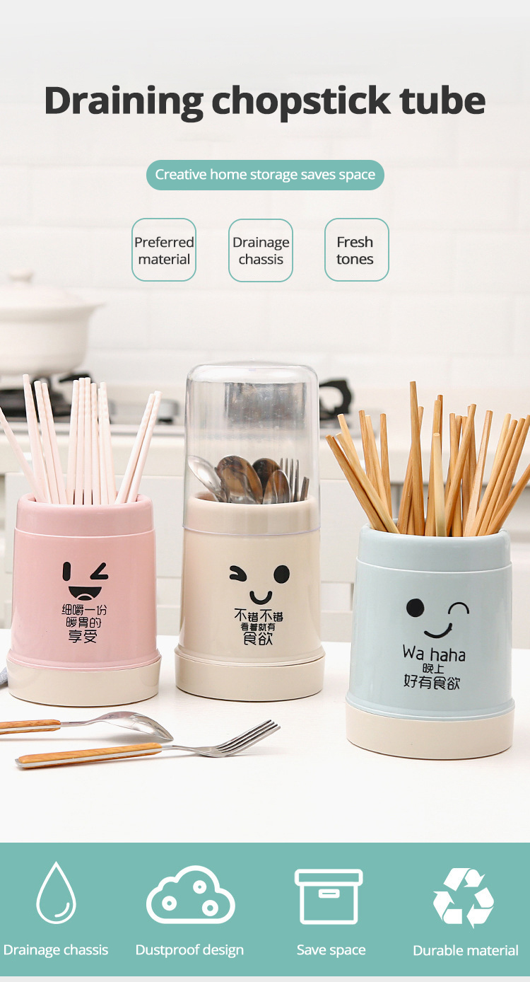 Dustproof Chopstick Holder with Cover Cylinder Detachable Flatware Rack ...