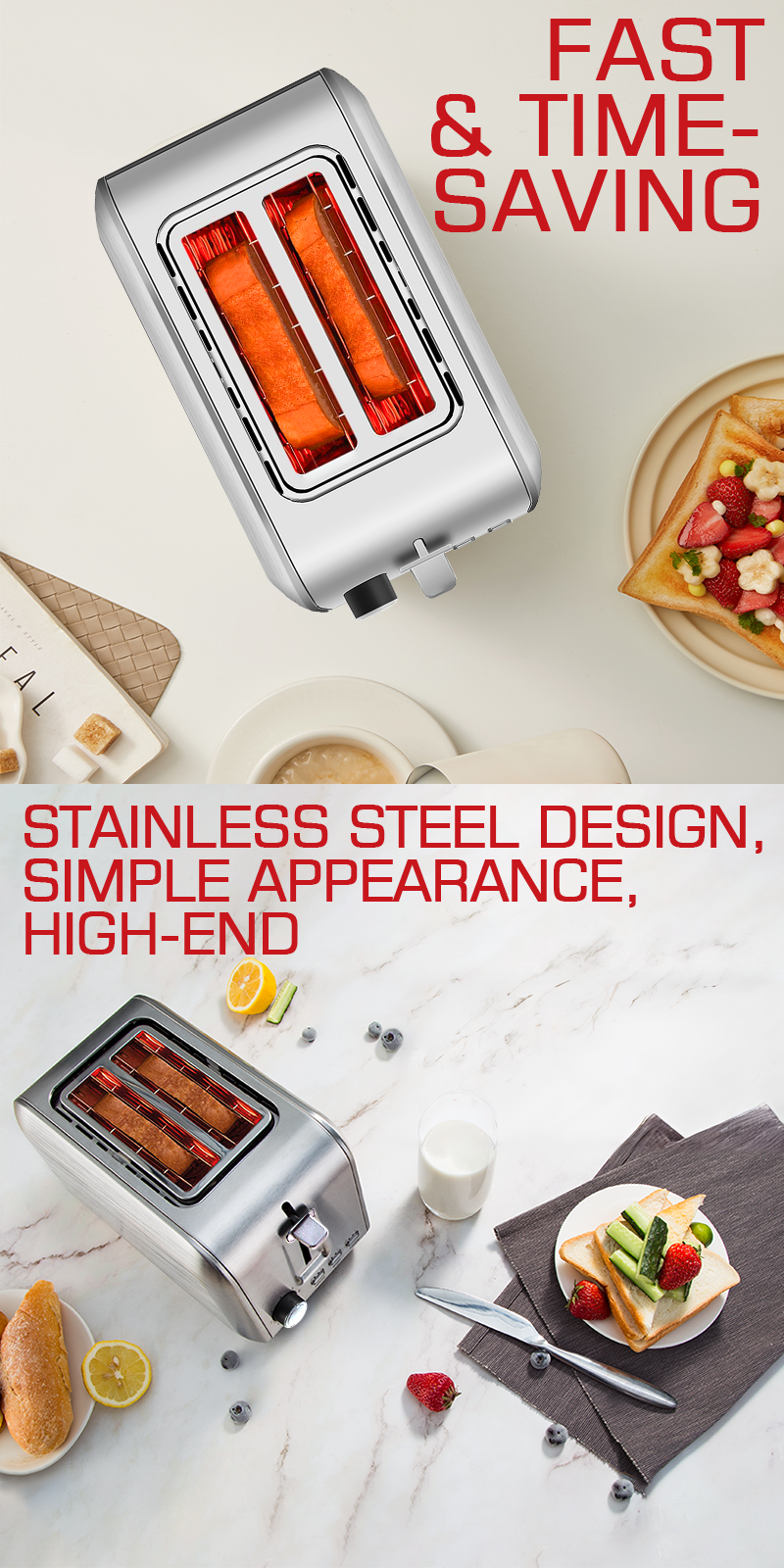 Lahome 2 Sliced Toaster Bread Machine Pop-up Toaster Stainless Steel ...