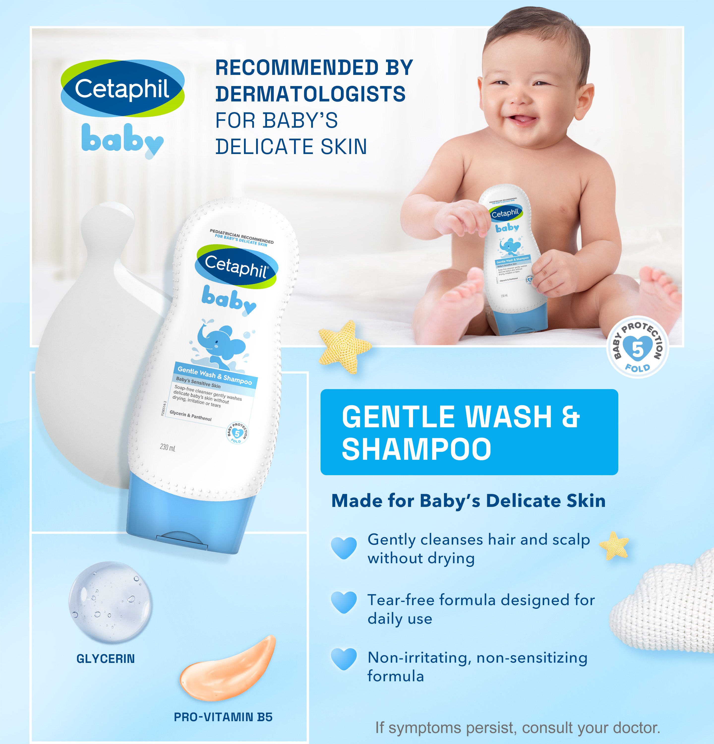 Cetaphil Baby Gentle Wash & Shampoo 230ml for Newborn [Hypoallergenic ...
